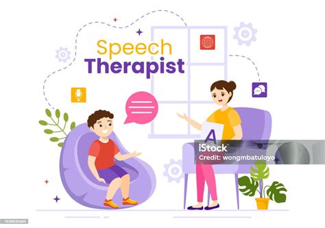 언어 치료사 벡터 일러스트레이션 아동 교육 기본 언어 능력과 플랫 만화 손으로 그린 템플릿의 조음 문제 언어치료에 대한 스톡 벡터 아트 및 기타 이미지 Istock