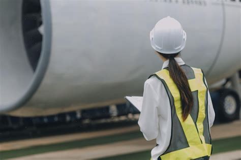 Premium Photo Technician Fixing The Engine Of The AirplaneFemale Aerospace Engineering