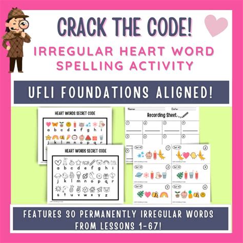 Kinderearly Gr 1 Crack The Code Spelling Activity Heart Words Ufli