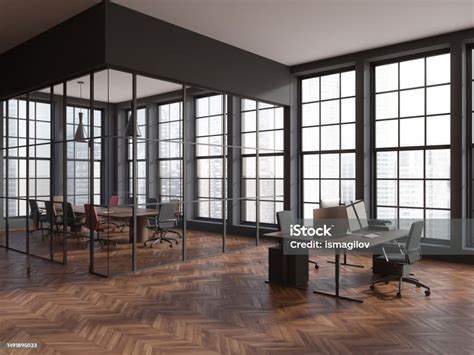 코워킹 및 회의 코너 창문이 있는 회색 사무실 객실 인테리어 0명에 대한 스톡 사진 및 기타 이미지 0명 3차원 형태 가구 Istock