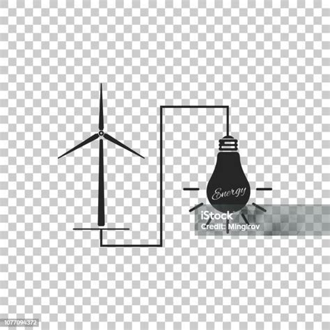 밀 터빈 생성 전력 에너지와 빛나는 전구 아이콘 투명 한 배경에 고립 된 바람 자연 재생 에너지 생산 바람 밀스를 사용 하 여입니다 평면 디자인입니다 벡터 일러스트 레이 션