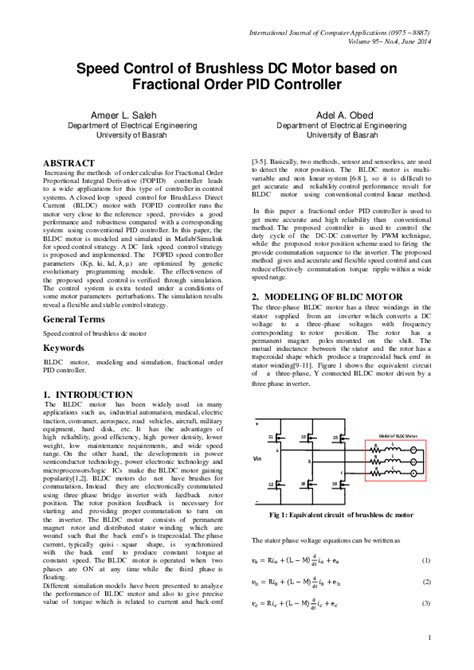 Pdf Speed Control Of Brushless Dc Motor Based On Fractional Order Pid