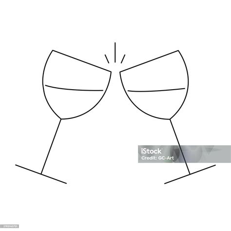 Two Glasses Clinking Icon Drawing Stock Illustration Download Image