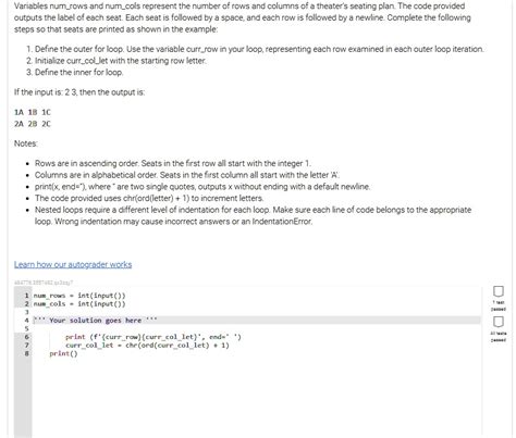 Texts Variables Numrows And Numcols Represent The Number Of Rows And Columns Of A Theaters