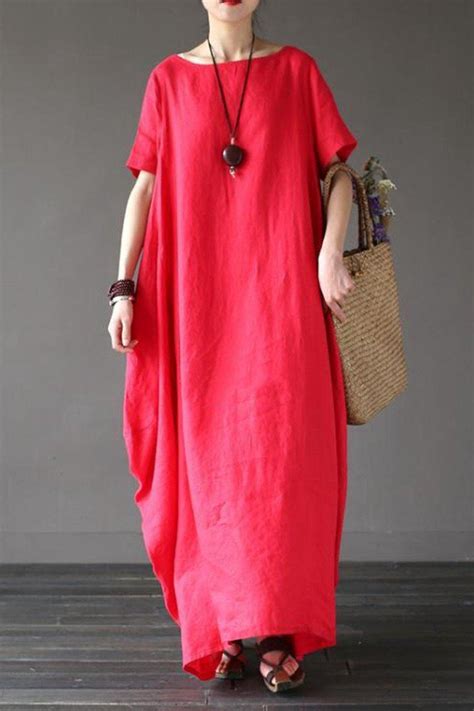 Red Casual Linen Plus Size Summer Maxi Dresses 1640 Fantasylinen