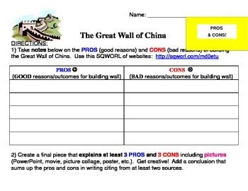 Great Wall Of China PROS CONS With Common Core Addition By Monica