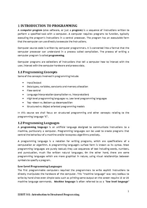 Intro To Programming Lecture Notes 1 1 1 Introduction To Programming A Computer Program