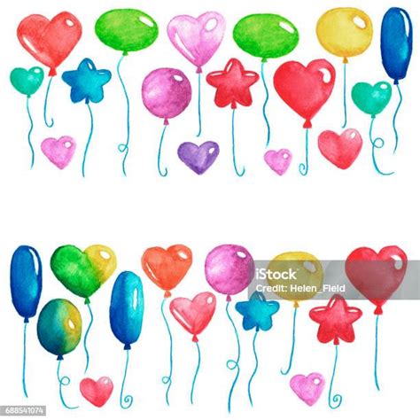 생일 파티 풍선에 수채화 그림 격리 초대장 엽서 웨딩 포스터에 대 한 풍선 다채로운 어 흰색 배경 0명에 대한 스톡 벡터 아트 및 기타 이미지 Istock