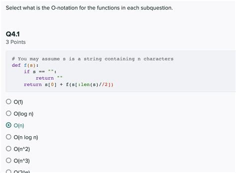 Solved Select What Is The O Notation For The Functions In Chegg Com