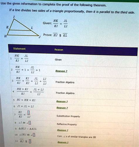 Use The Given Information To Complete The Proof Of The Following Theorem If A Line Divides Two