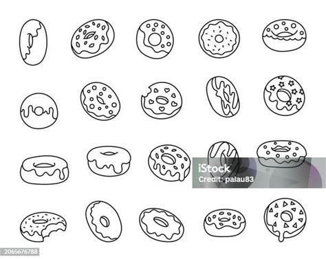 유약을 바른 도넛 색칠 공부 페이지 달콤한 도넛 초콜릿 과자 손으로 그린 스타일입니다 벡터 그리기 디자인 요소 모음 0명에 대한 스톡 벡터 아트 및 기타 이미지 Istock