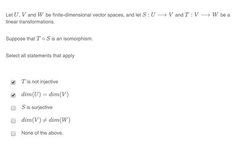 Let U V And W Be Finite Dimensional Vector Spaces Chegg