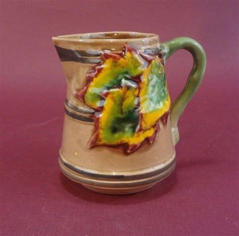 Caldas Portugal Majolica Pottery Maple Leaves Design Creamer Pitcher