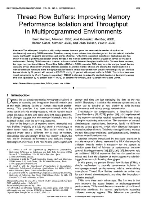 Pdf Thread Row Buffers Improving Memory Performance Isolation And Throughput In