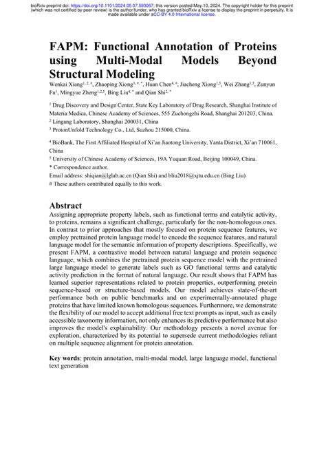 Pdf Fapm Functional Annotation Of Proteins Using Multi Modal Models Beyond Structural Modeling