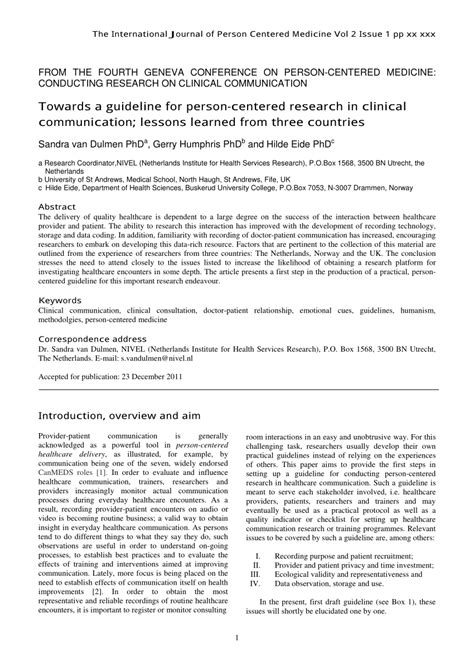 Pdf Towards A Guideline For Person Centered Research In Clinical Communication Lessons