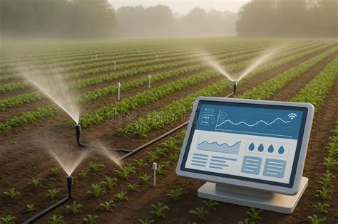 Smart Irrigation System In Action With Digital Monitoring Screen