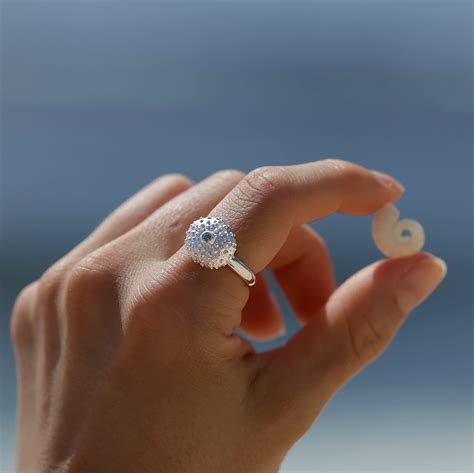 Mini Silver Urchin Ring With A Blue Topas Zea Design