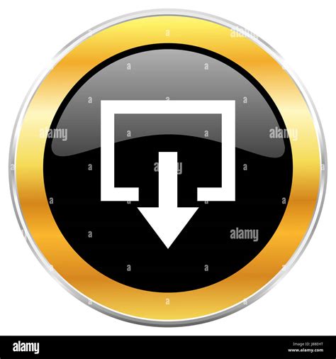 Exit Black Web Icon With Golden Border Isolated On White Background Round Glossy Button Stock