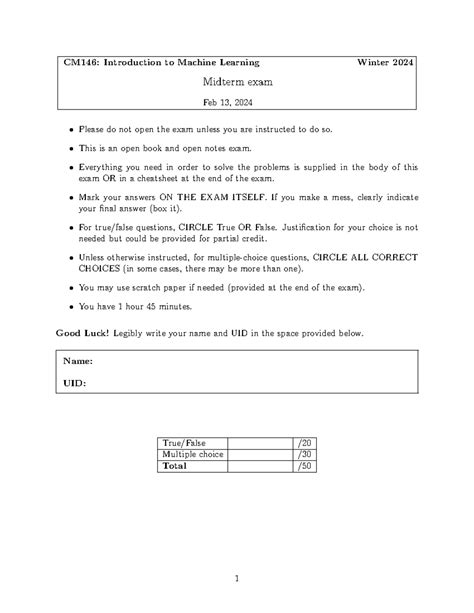 Cm146 Midterm Solution Cm146 Introduction To Machine Learning Winter
