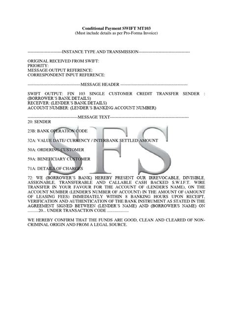 Conditional Payment Swift Mt103 Pdf