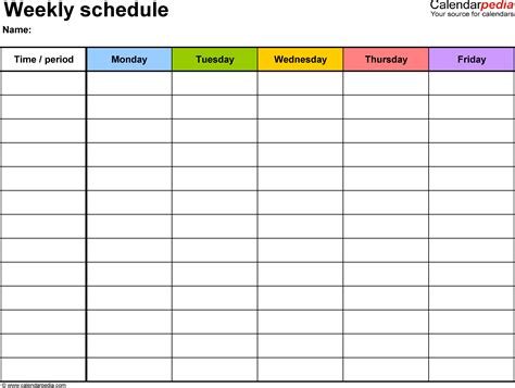 Weekday Printable Calendar