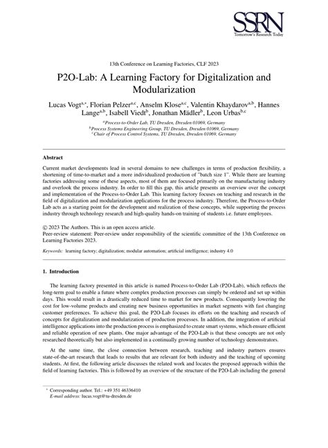 Pdf P2o Lab A Learning Factory For Digitalization And Modularization