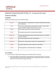 PLSQL Practice Docx Academy Oracle Com Database Programming With PL SQL Recognizing