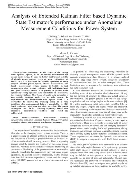 Pdf Analysis Of Extended Kalman Filter Based Dynamic State Estimator