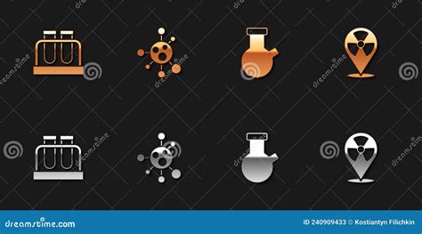 Set Test Tube And Flask Molecule And Radioactive In Location Icon Vector Stock Vector