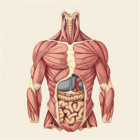 Ilustração Anatômica Do Tronco Humano Com Estruturas Detalhadas De