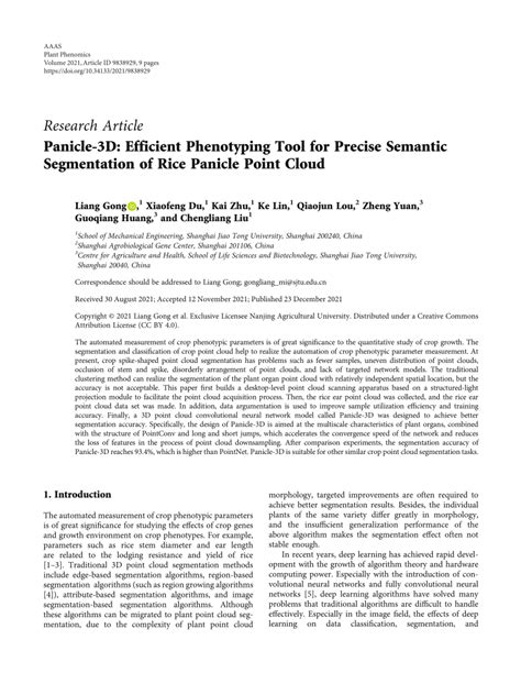Pdf Panicle 3d Efficient Phenotyping Tool For Precise Semantic Segmentation Of Rice Panicle