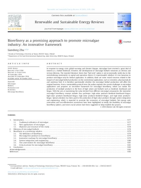 Biorefinery As A Promising Approach To Promote Microalgae Industry An Innovative Framework