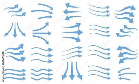 Wind Air Flow Elements Flowing Arrow Air Flow Direction Vector Illustration Stock Vector