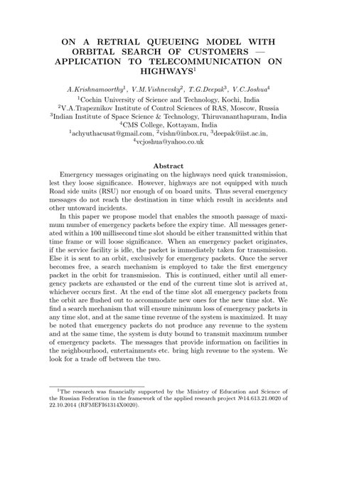 Pdf On A Retrial Queueing Model With Orbital Search Of Customers