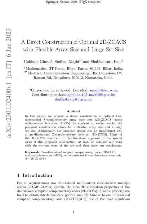 Pdf A Direct Construction Of Optimal 2d Zcacs With Flexible Array Size And Large Set Size