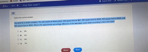 G Bookmarks Classes Submit Test 1 Next Post Test Level 7 14 Select The