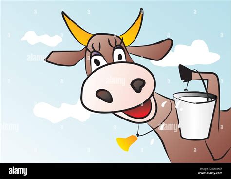 Funny Cow Cartoon Milk Funny Cow With Glass Of Milk Vector