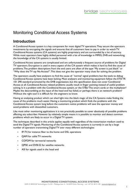 Pdf Monitoring Conditional Access Systems€¦ · A Conditional Access System Is A Key Component