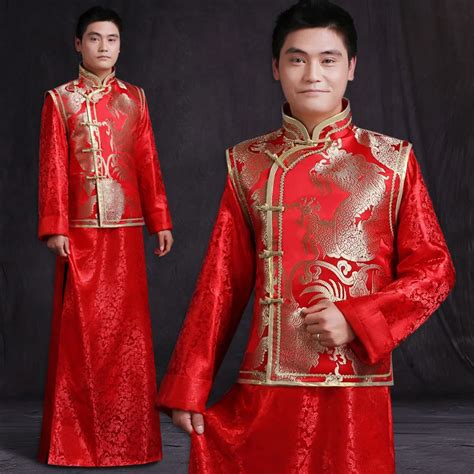 Men Chinese Style Ancient Costume Groom Tunic Red Dress Long Robe Gown Traditional Chinese