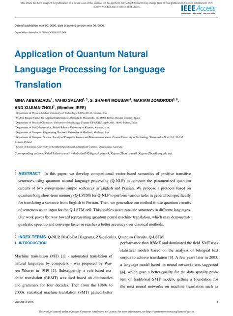 PDF Application Of Quantum Natural Language Processing For Language Translation