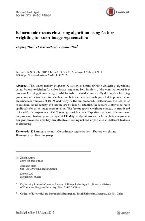PDF K Harmonic Means Clustering Algorithm Using Feature Weighting For