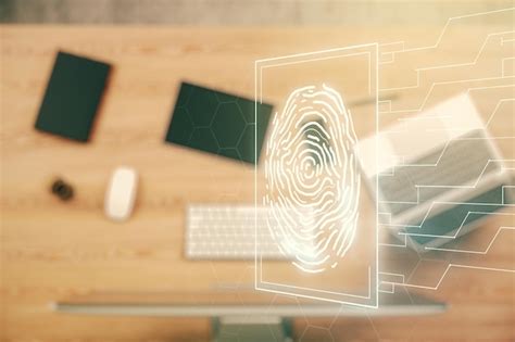 Premium Photo Multi Exposure Of Abstract Fingerprint Scan Interface On Computer Background