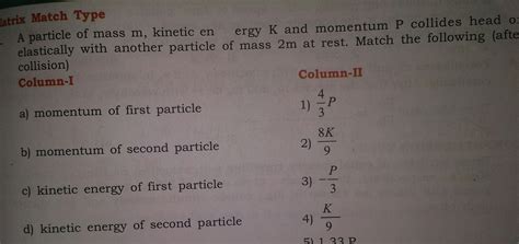 A Particle Of Mass M Kinetic Energy K Momentum P Collides Head On Ela Askiitians