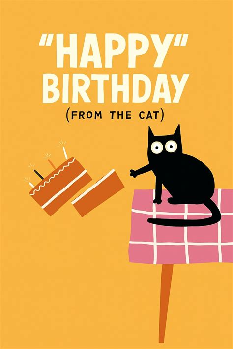 Whimsical Birthday Cat Illustration With Happy Birthday Text Card