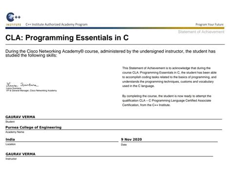 Gaurav Verma On Linkedin Certificate Of Programming Essentials In C