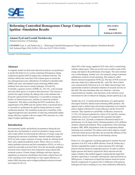 Pdf Reforming Controlled Homogenous Charge Compression Ignition Simulation Results