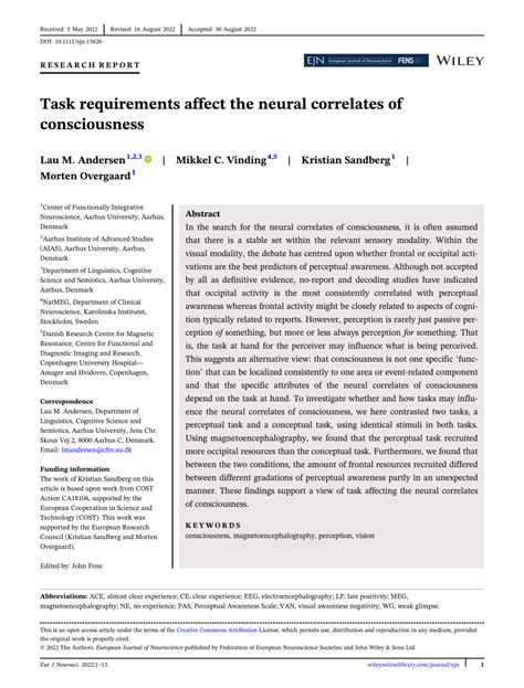 PDF Task Requirements Affect The Neural Correlates Of Consciousness