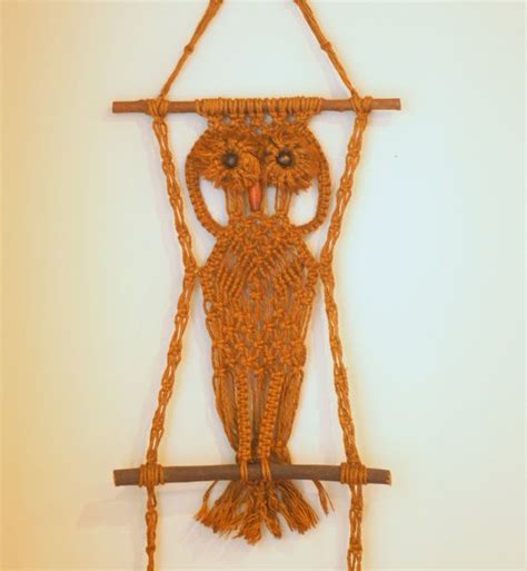 Large Vintage Macrame Owl Etsy Macrame Owl Owl Macrame