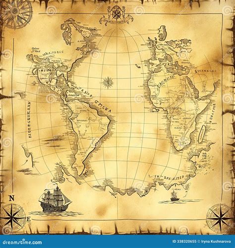 Vintage Style Nautical Map With Distressed Look Old Worn Out Parchment Texture Yellowed With